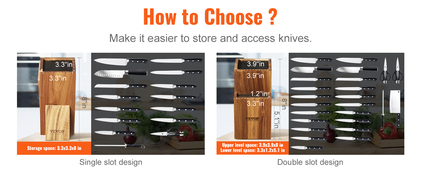 VEVOR Universal Knife Holder, Acacia Wood Knife Block Without Knives ...