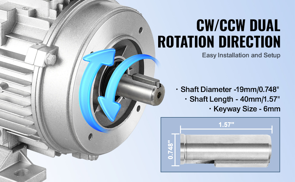 VEVOR 0.55KW Electric Motor 1400RPM AC 220~240V 4.5A 1-Phase 19mm Keyed ...