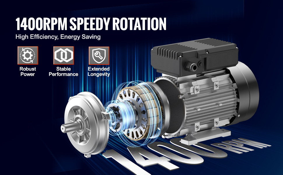 VEVOR 1.5KW Electric Motor 1400 rpm, AC 220~240V 9.85A, 90L, B3 Frame ...