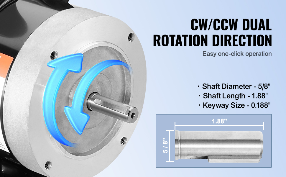VEVOR 1.5HP Electric Motor 1725RPM AC115/230V 56C Frame 1-Phase 5/8 ...
