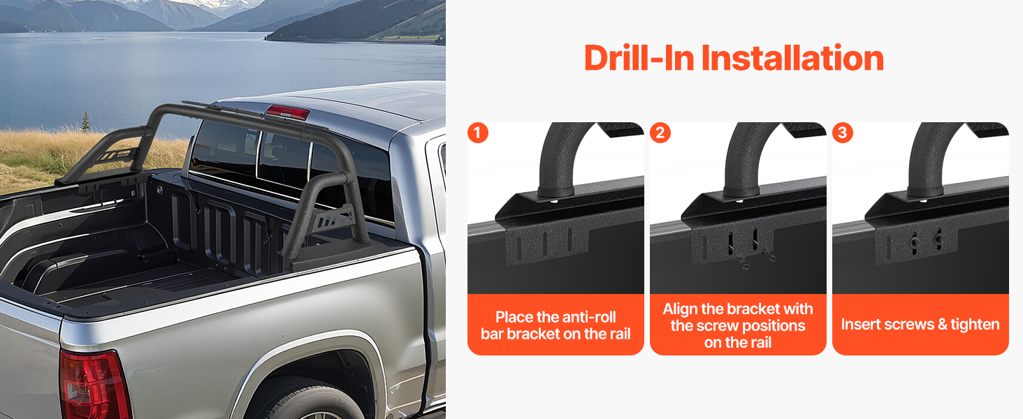 Truck Bed Roll Bar Universal Chase Rack for Full-Size Pickup Carbon ...