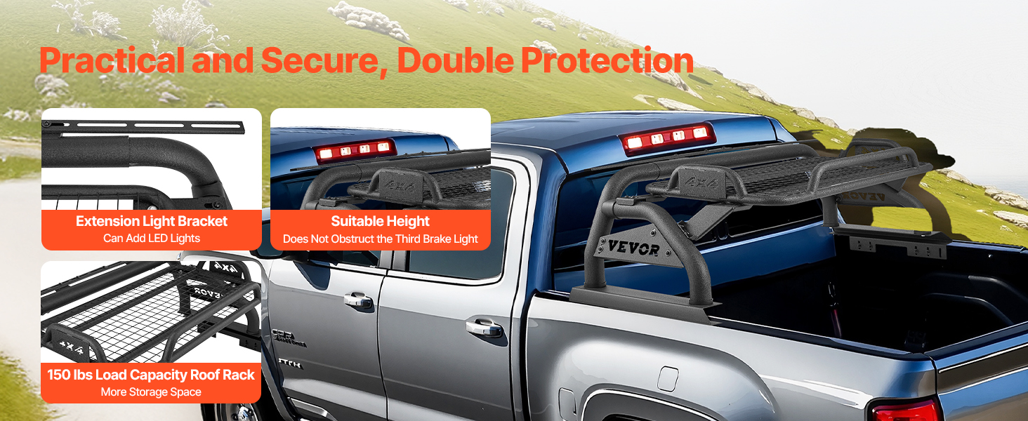 Truck Bed Roll Bar Universal Chase Rack with Rack for Full-Size Pickup ...