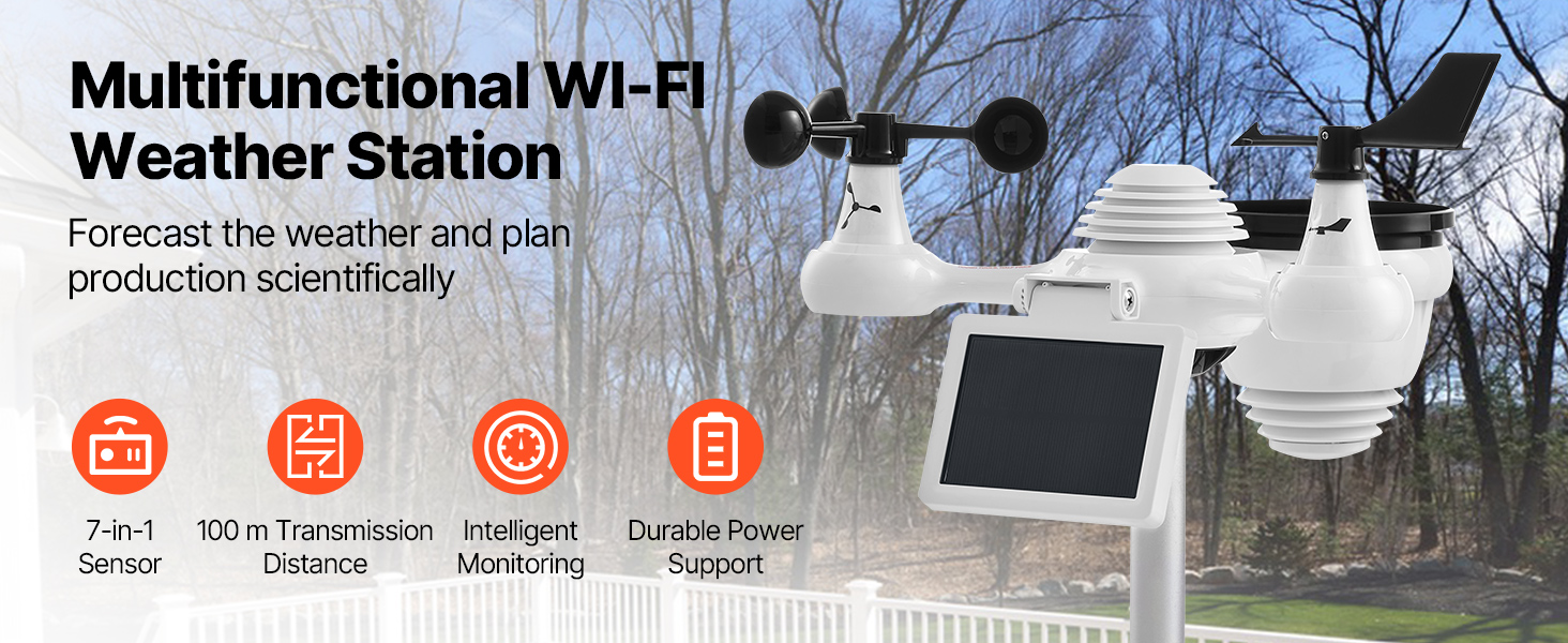 VEVOR 7-in-1 Wi-Fi Weather Station 7 in TFT Display Wireless Outdoor ...