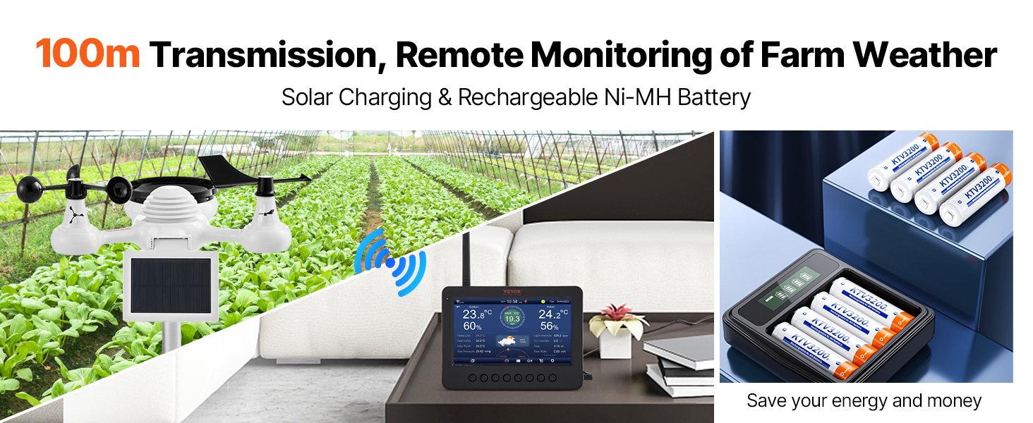 VEVOR 7-in-1 Wi-Fi Weather Station 7 in TFT Display Wireless Outdoor ...