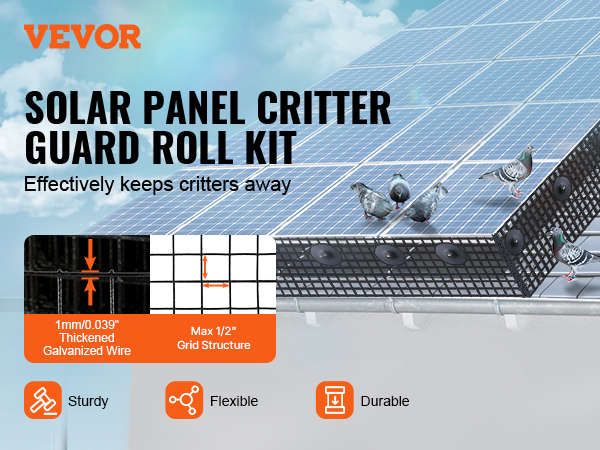 VEVOR 15 x 3048 cm Solar Panel Bird Guard, Critter Guard Roll Kit with ...