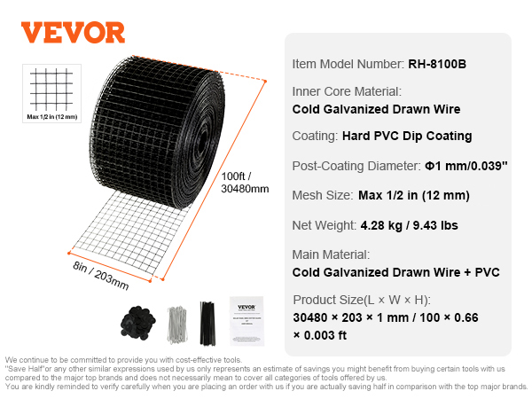 VEVOR 8 inch x 100ft Solar Panel Bird Guard, Critter Guard Roll Kit ...