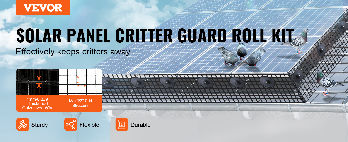 VEVOR 8 inch x 100ft Solar Panel Bird Guard, Critter Guard Roll Kit ...