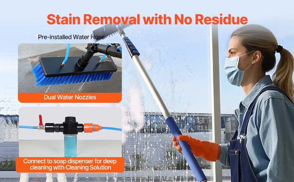 Water Fed Pole Kit 36FT Solar Panel Cleaning Pole 180° Rotatable Brush ...