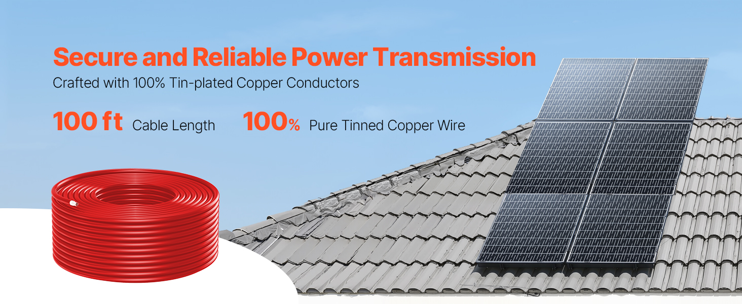 VEVOR 100FT solcellepanel forlengelseskabel 10AWG vanntett PV 6mm² ...