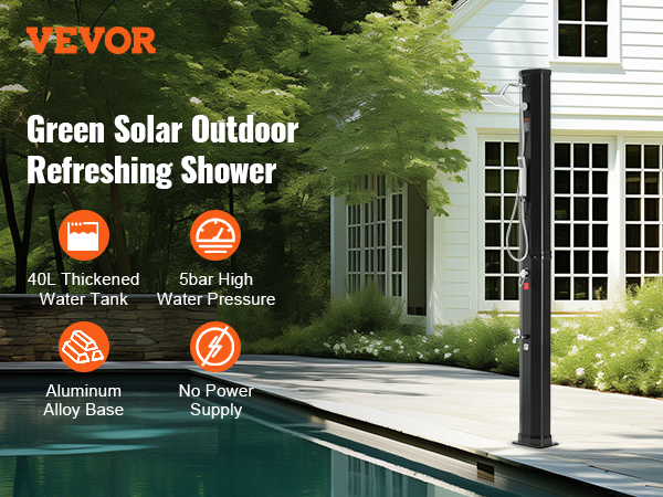 VEVOR Outdoor Solar Heated Shower, 10.57 Gallon Poolside Shower Kit ...