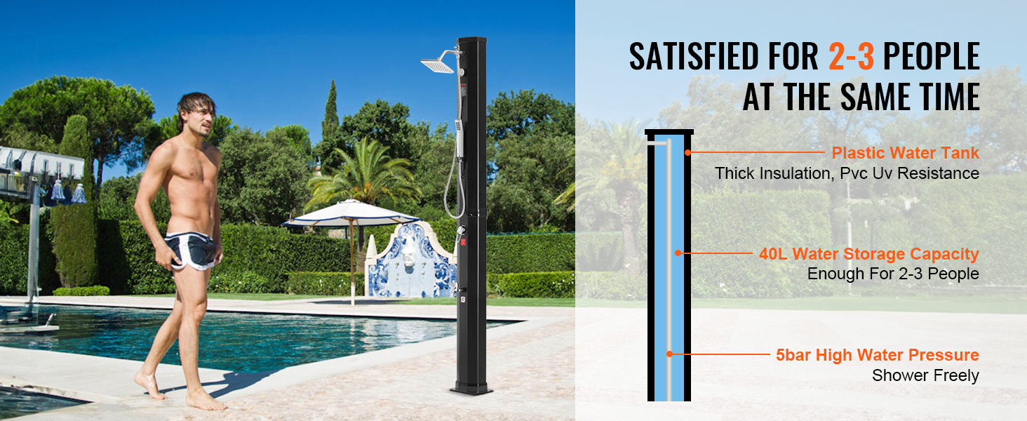 VEVOR Outdoor Solar Heated Shower, 40L Poolside Shower Kit with 2 ...