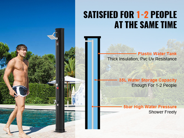 VEVOR Outdoor Solar Heated Shower, 9.25 Gallon Poolside Shower Kit with ...