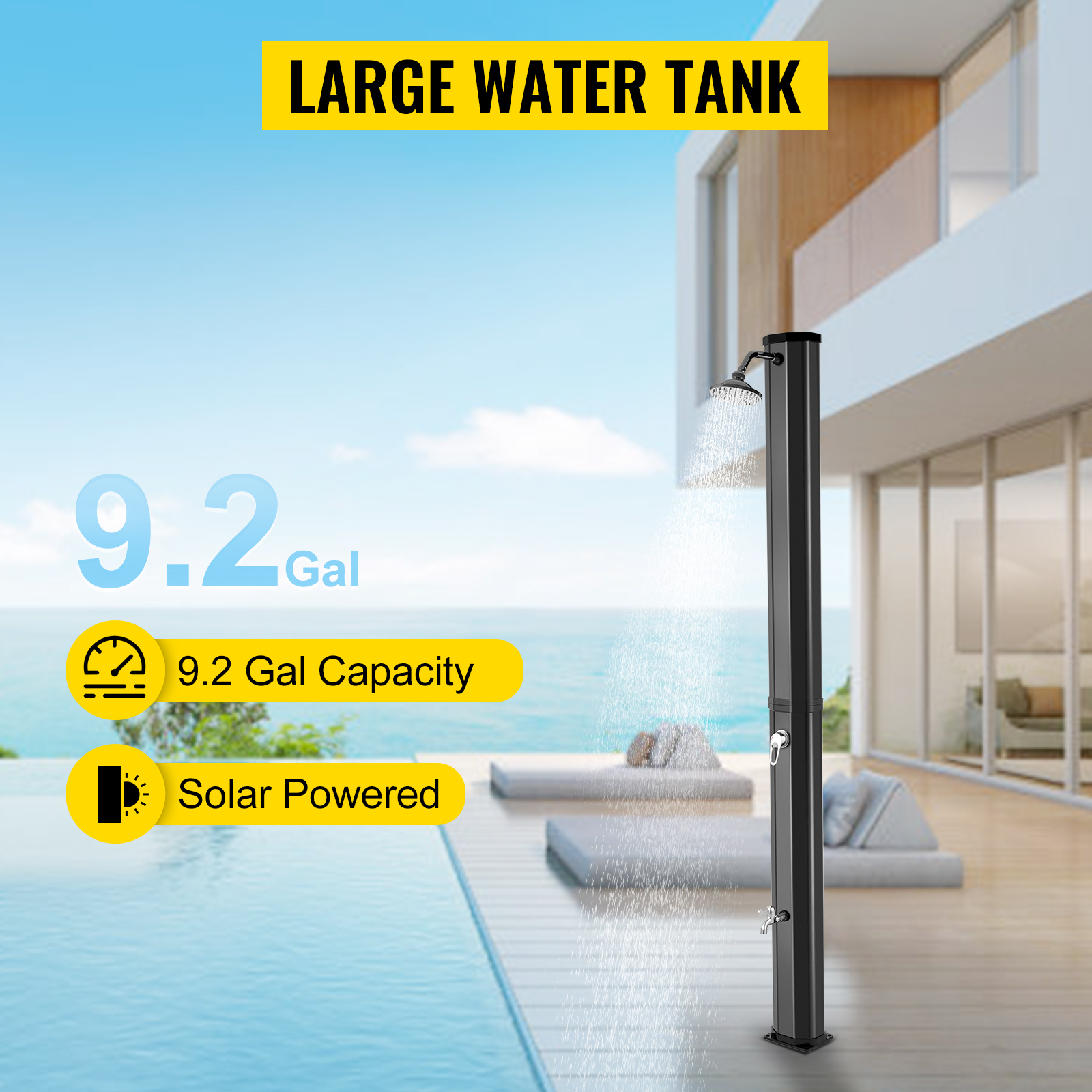VEVOR Solar Heated Shower, 9.2Gal Outdoor Solar Shower, 7FT Solar ...