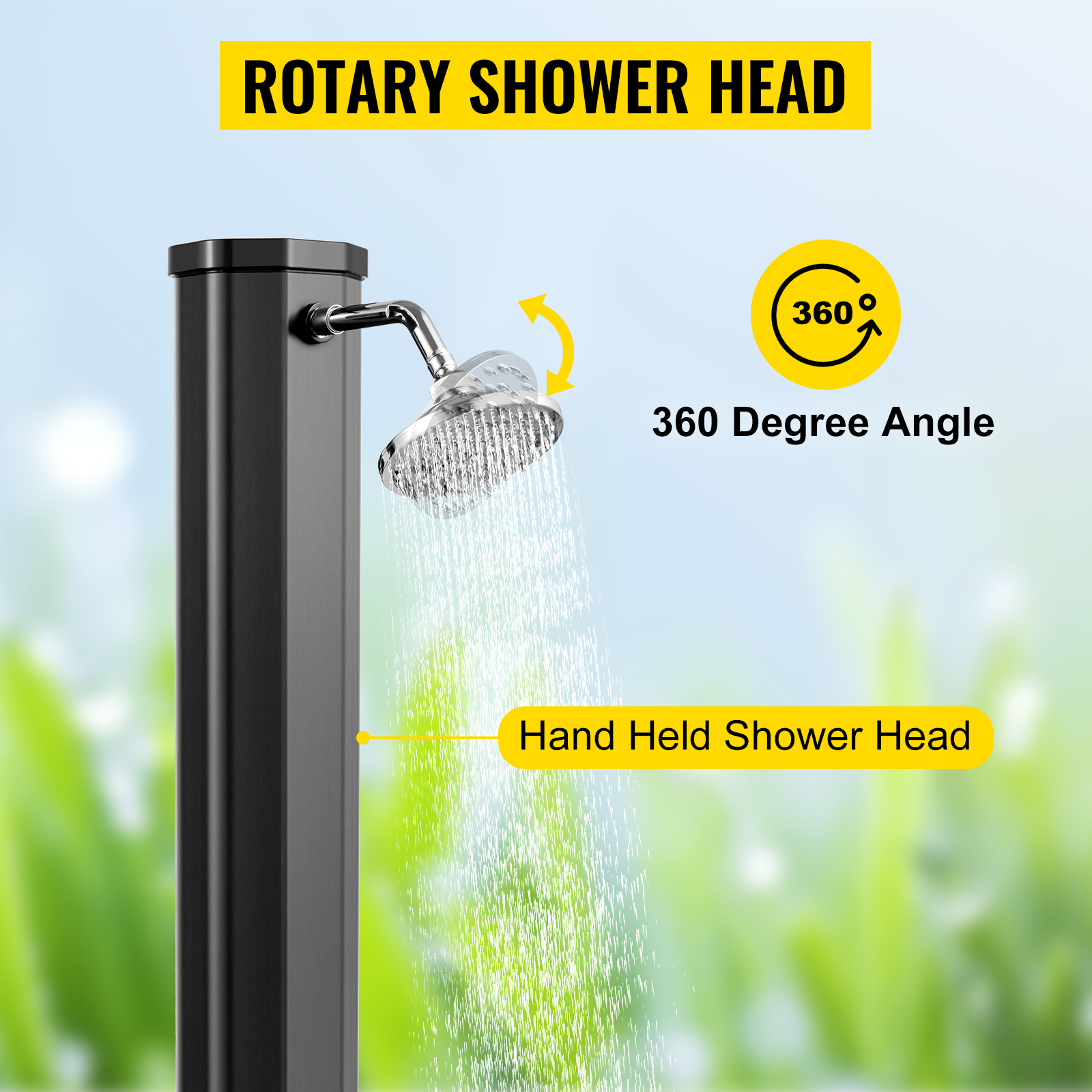 VEVOR Solar Heated Shower, 9.2Gal Outdoor Solar Shower, 7FT Solar ...