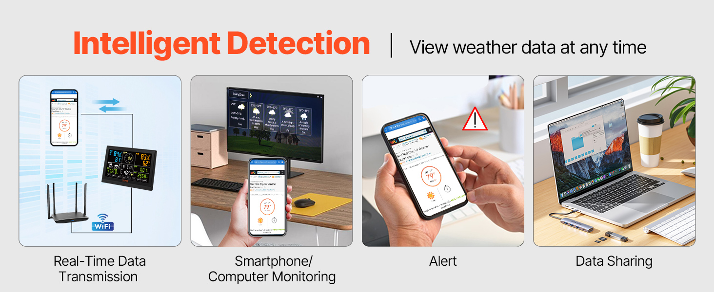 VEVOR 7-in-1 Wi-Fi Weather Station, 7.5 in Color Display, Home Weather ...