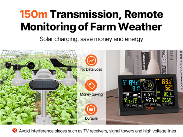 VEVOR 7-in-1 Wireless Weather Station, 7.5 in Large Color Display ...
