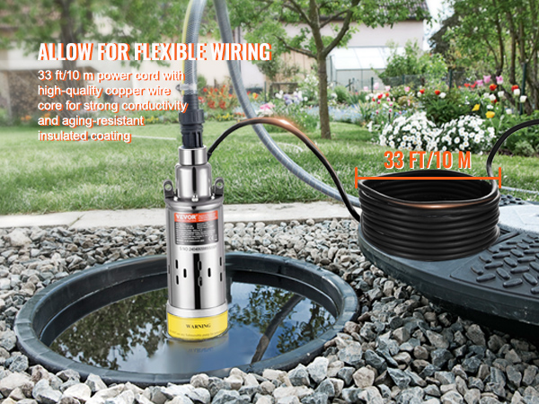 VEVOR Solar Water Pump, 48V DC 369W Submersible Deep Well Pump, Max Flow 8.4 GPM, Max Head 273 ...