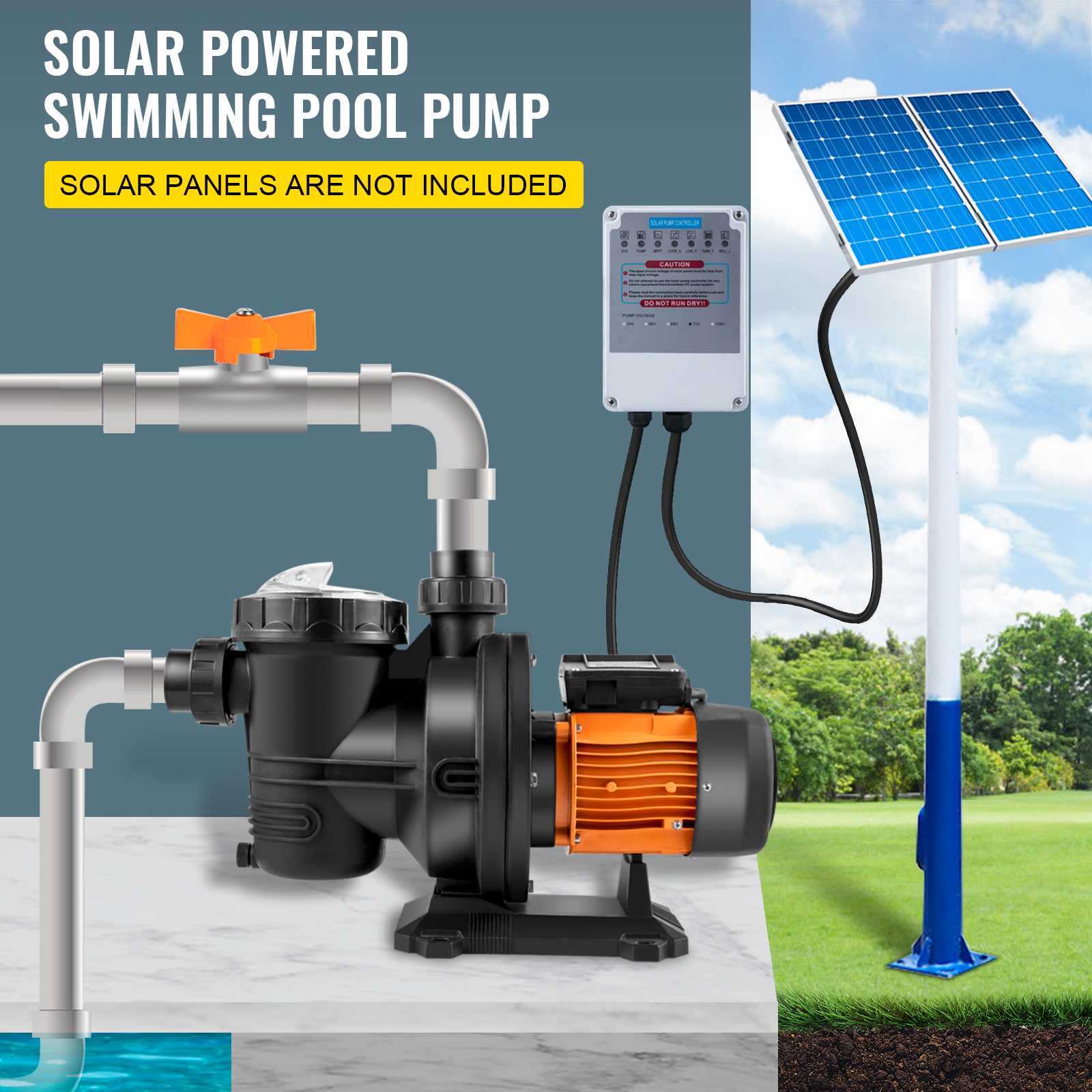 VEVOR Pool Pump Swimming Pool Pump 72V DC/900W Solar Water Pump 62 FT ...