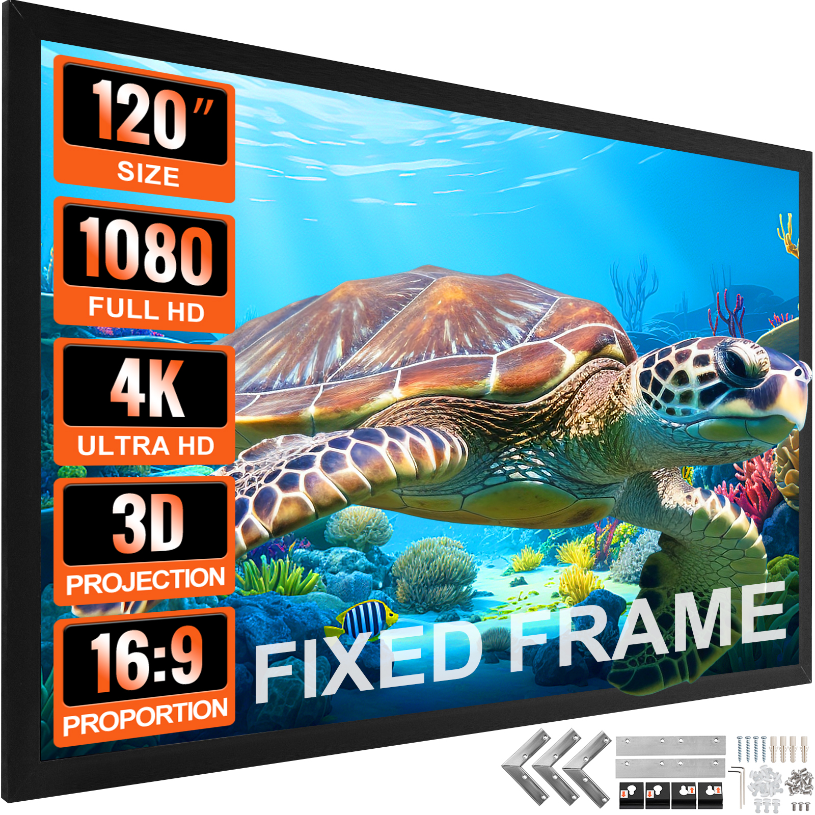 VEVOR Projection Screen 120inch 16:9 Movie Screen Fixed Frame 3D ...