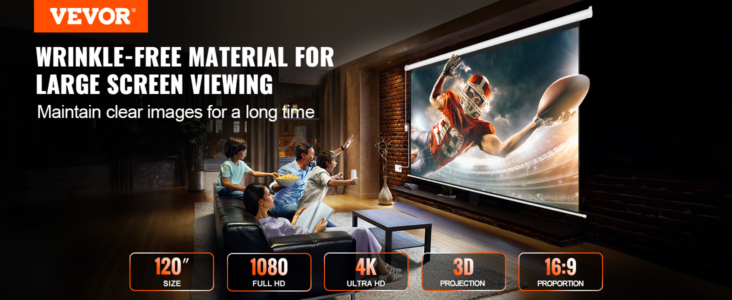 VEVOR Motorized Projector Screen, 120 inch 16:9 4K 1080 HD Electric ...