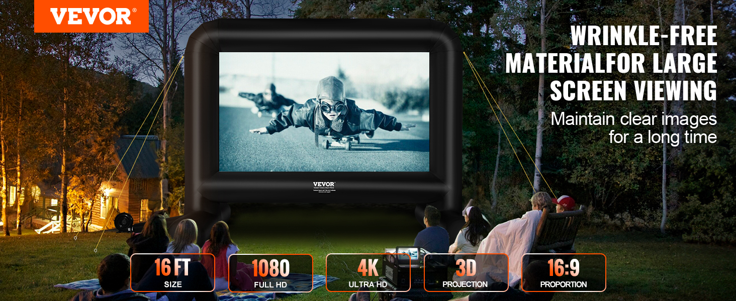 VEVOR Inflatable Movie Screen, 16 FT（192inch） Inflatable Projector ...