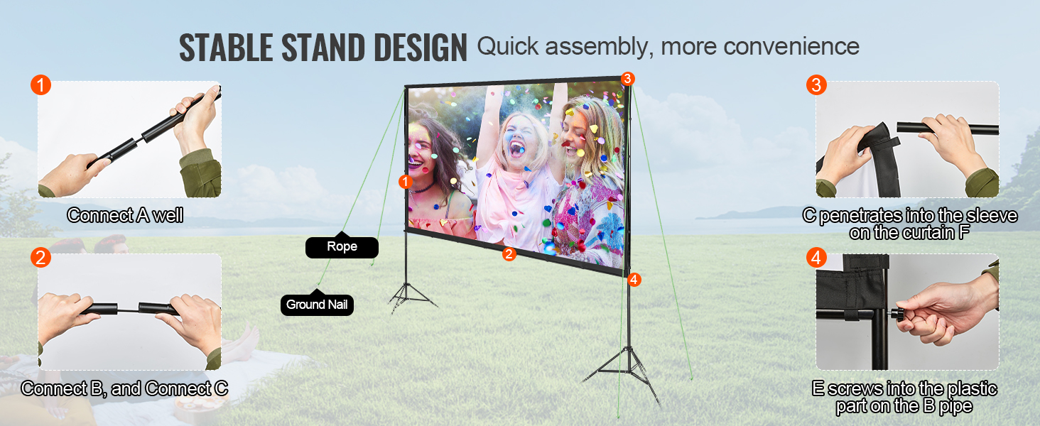 VEVOR Projector Screen with Stand, 120 inch 16:9 4K 1080 HD Outdoor ...
