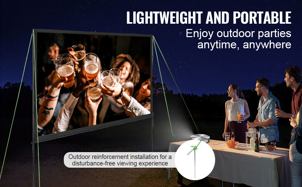 VEVOR Projector Screen with Stand, 100 inch 16:9 4K 1080 HD Outdoor ...