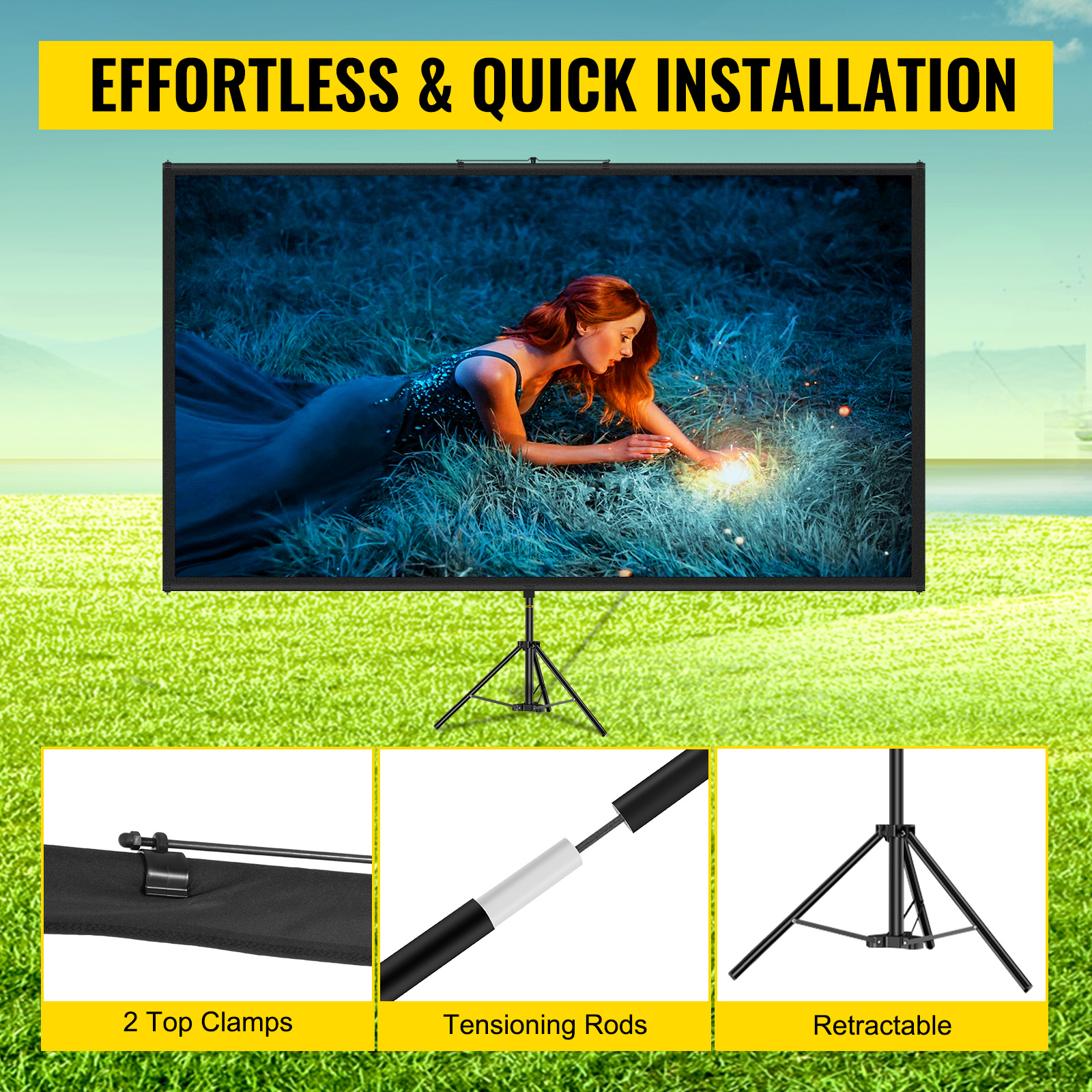 VEVOR Tripod Projector Screen with Stand 60 inch 16:9 4K HD Projection ...