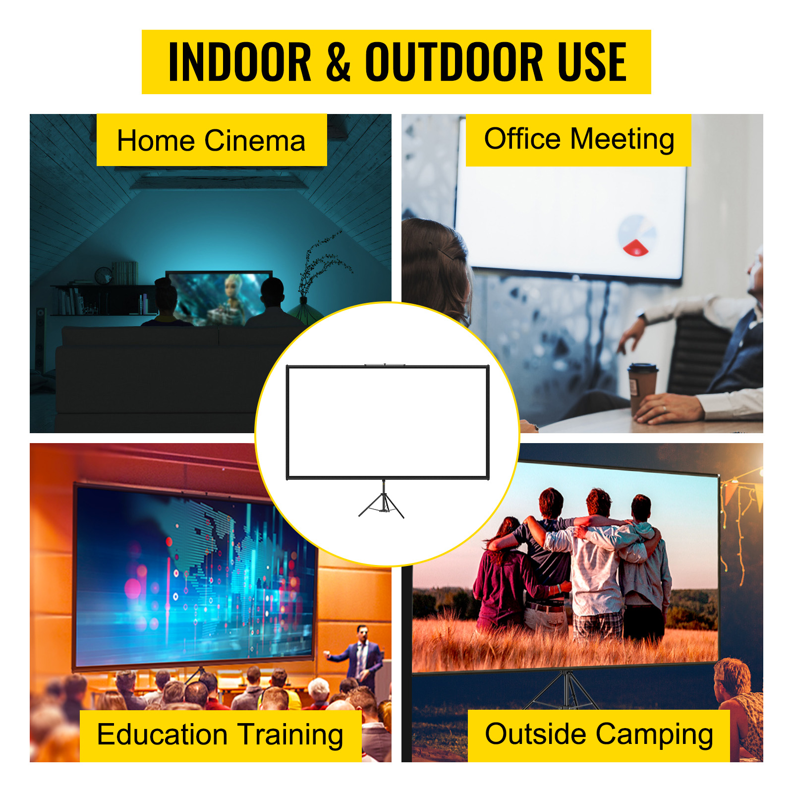 VEVOR Tripod Projector Screen with Stand 90 inch 16:9 4K HD Projection ...