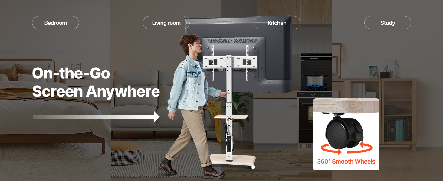VEVOR Rolling TV Stand, Mobile TV Cart for 32-70 Inch Screens, 25° Left ...