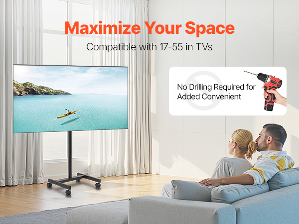 VEVOR Rolling TV Stand Mobile TV Cart Holds Up to 20 kg for 17-55 Inch ...