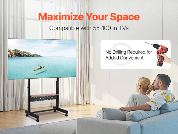 VEVOR Rolling TV Stand Mobile TV Cart Holds Up to 205 lbs for 55-100 ...