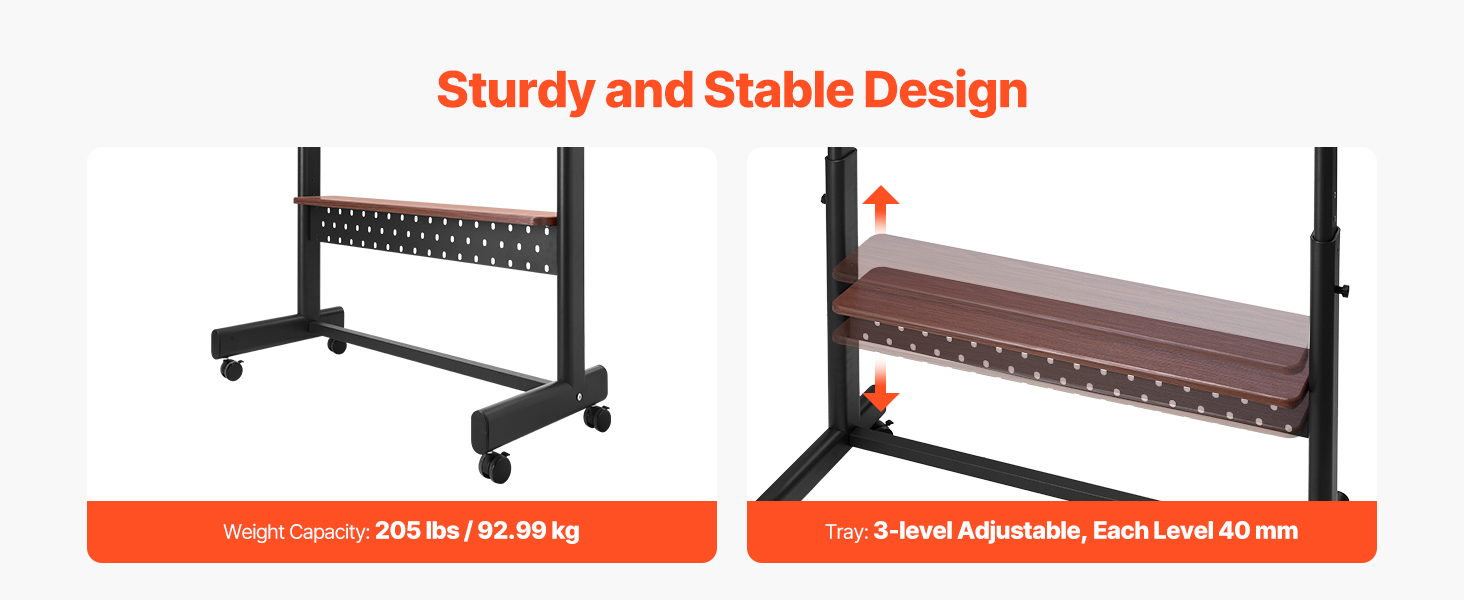 VEVOR Rolling TV Stand Mobile TV Cart Holds Up to 205 lbs for 55-100 ...
