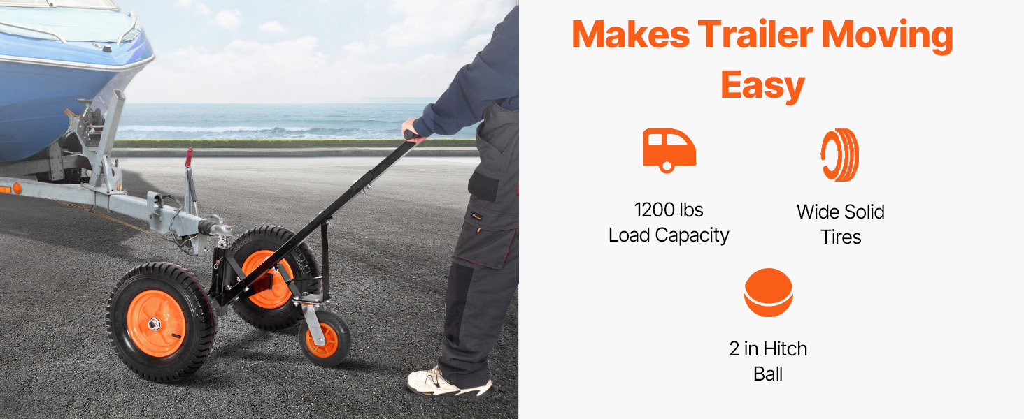 VEVOR 544kg Trailer Dolly 18 and 22 in Adjustable Height 2 in Ball 15.2 ...