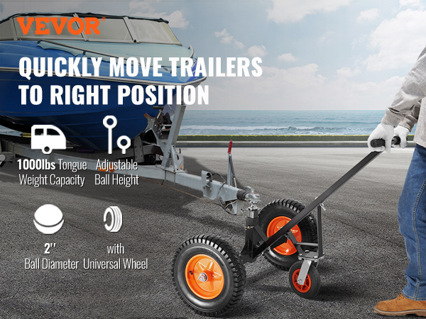 VEVOR Adjustable Trailer Dolly, 1000lbs Tongue Weight Capacity, Carbon ...