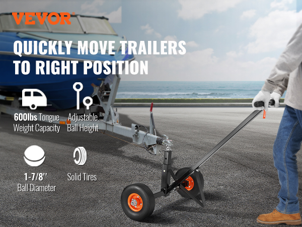 VEVOR Adjustable Trailer Dolly, 600lbs Tongue Weight Capacity, Carbon ...
