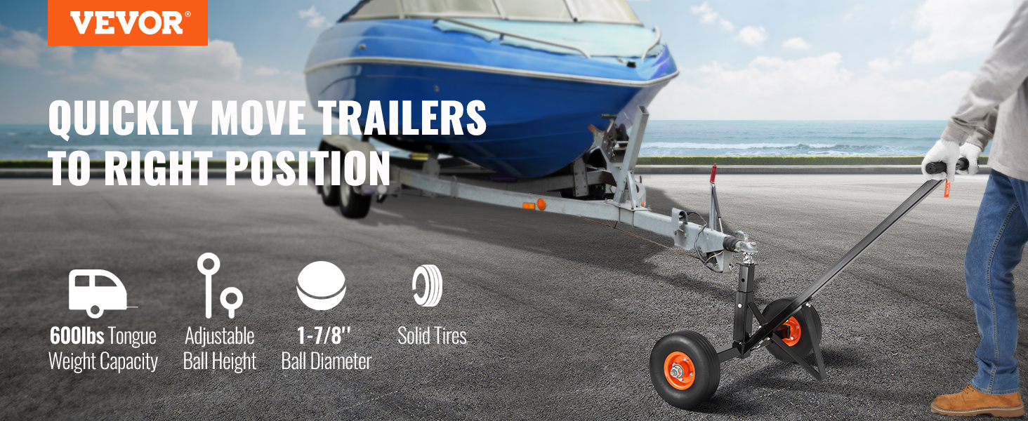 VEVOR Adjustable Trailer Dolly, 600lbs Tongue Weight Capacity, Carbon ...