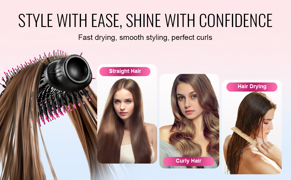 VEVOR Hair Blow Dryer Brush Dual Voltage Hot Air Styler with 2.56" Oval ...