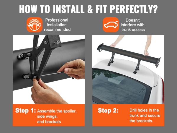 VEVOR GT Wing Car Spoiler, 43.3 inch Universal Spoiler with Single Deck ...