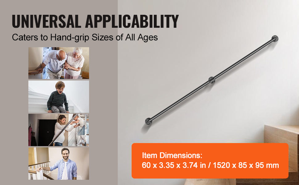 VEVOR Pipe Stair Handrail Staircase Handrail 5 FT Carbon Steel for Wall ...