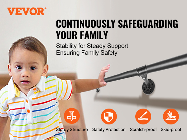 VEVOR Pipe Stair Handrail, 7FT Staircase Handrail, 440LBS Load Capacity ...