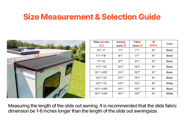 1" to 7' Awning Fabric Replacement Black Slide Topper Awning for RVs ...