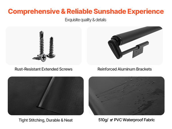 1" to 7' Awning Fabric Replacement Black Slide Topper Awning for RVs ...