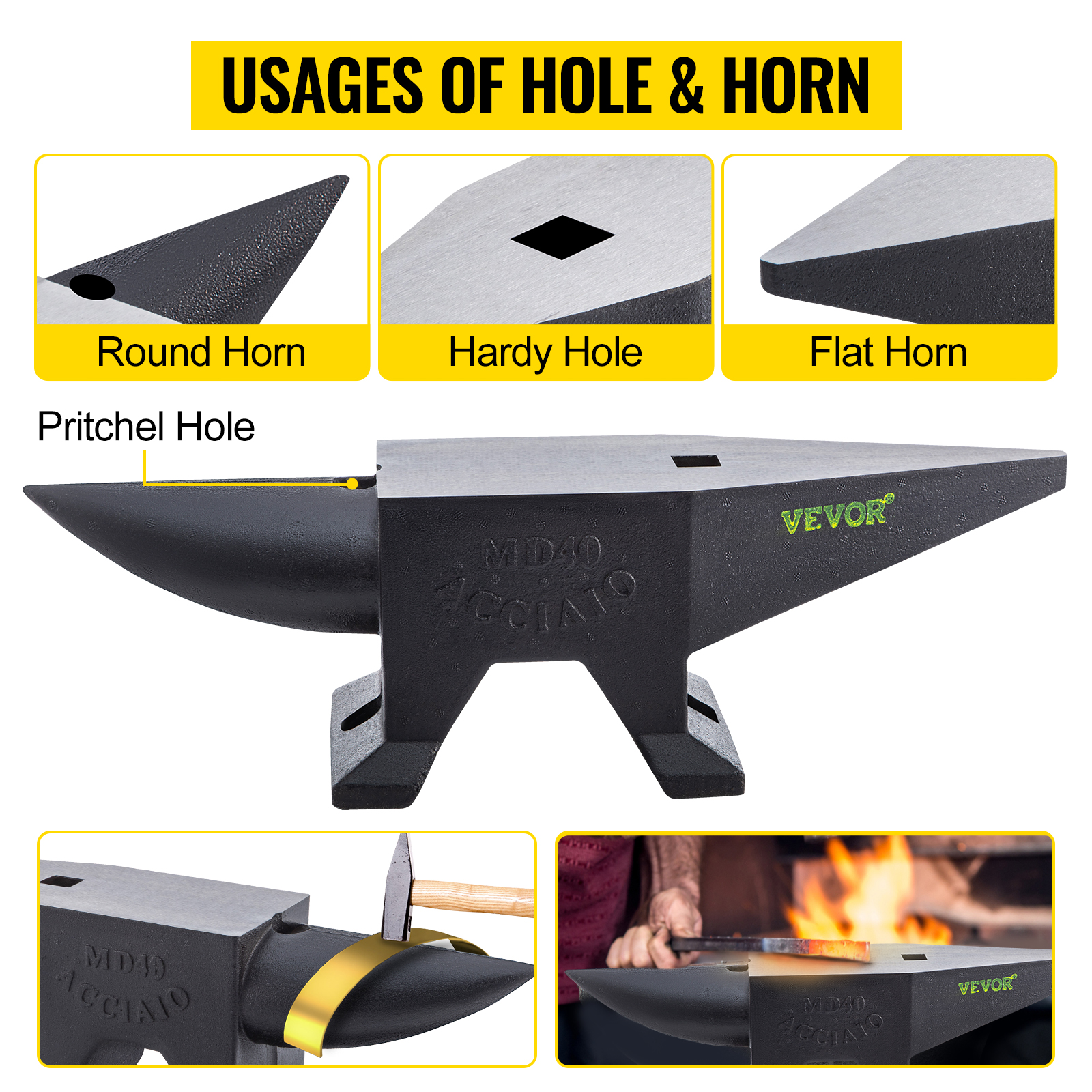 VEVOR Cast Iron Anvil, 88 Lbs(40kg) Single Horn Anvil with Large ...