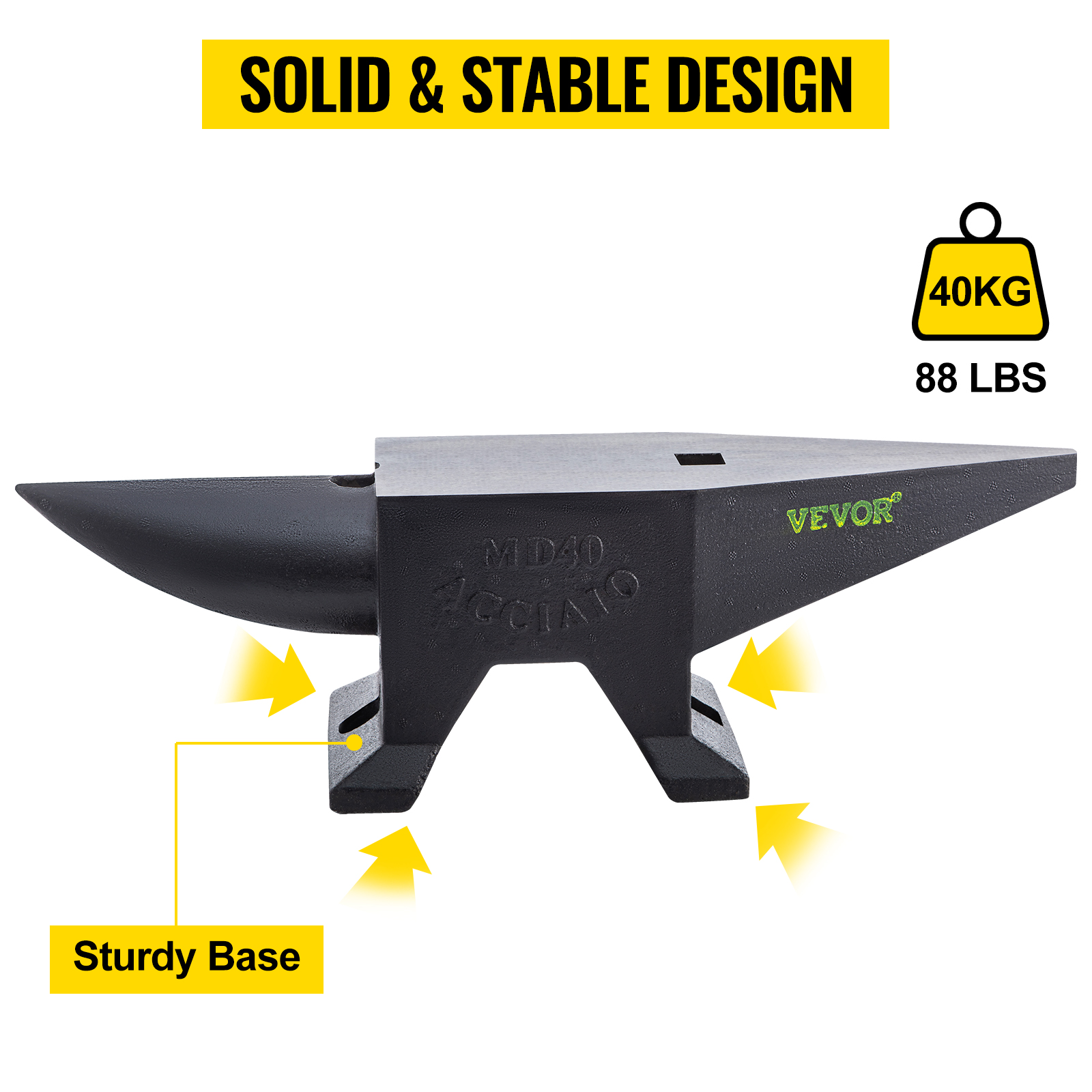 VEVOR Cast Iron Anvil, 88 Lbs(40kg) Single Horn Anvil with Large ...