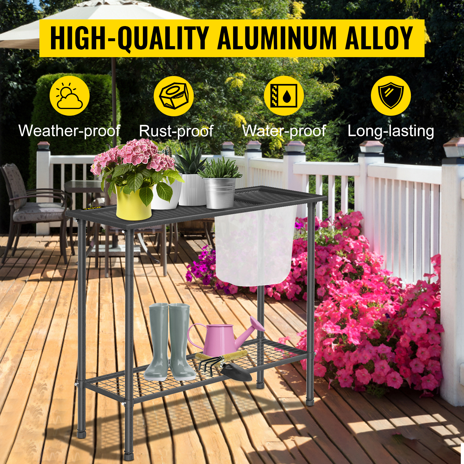 VEVOR Potting Bench, 39" L x 15" W x 33" H, Steel Outdoor Workstation ...