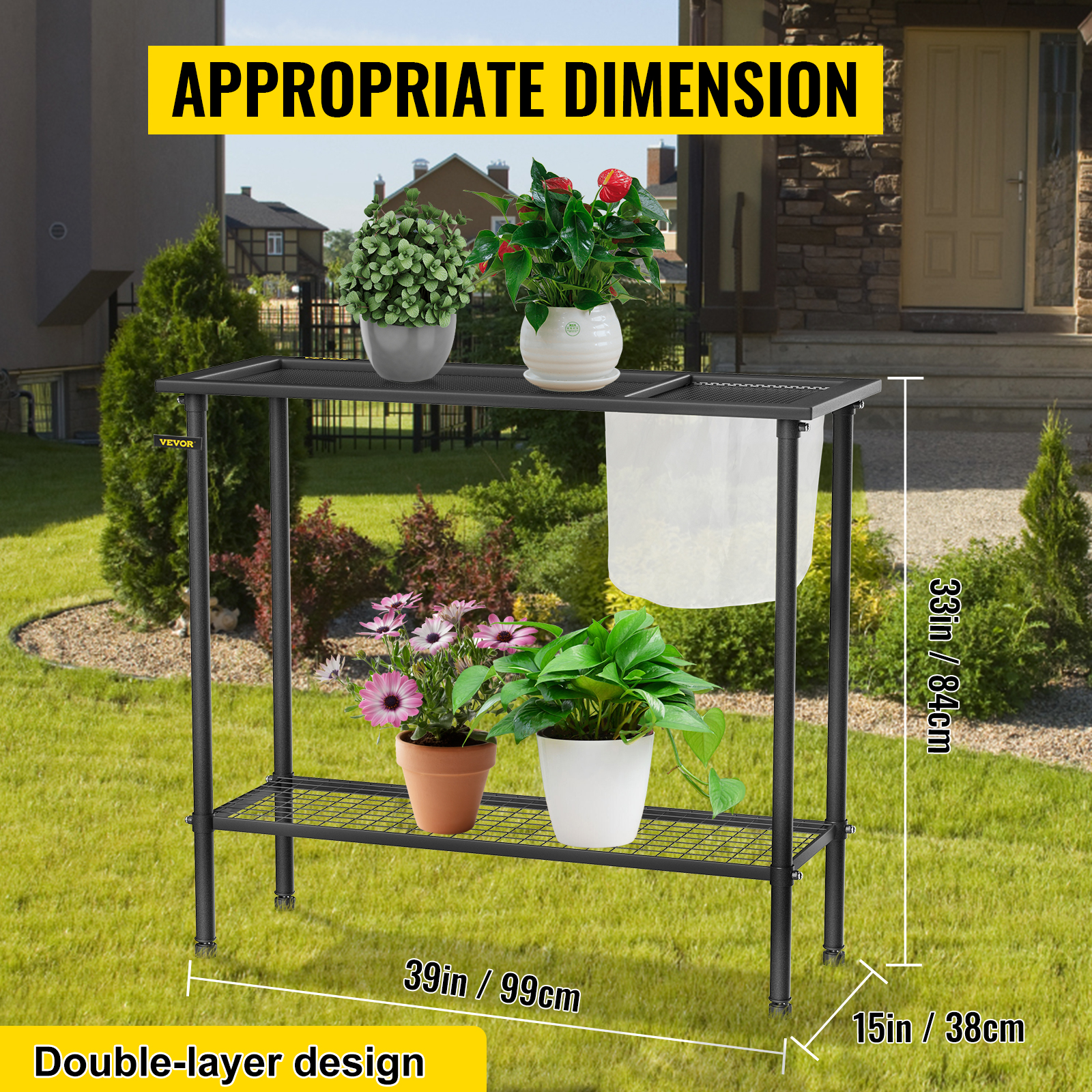 VEVOR Potting Bench, 39" L x 15" W x 33" H, Steel Outdoor Workstation ...