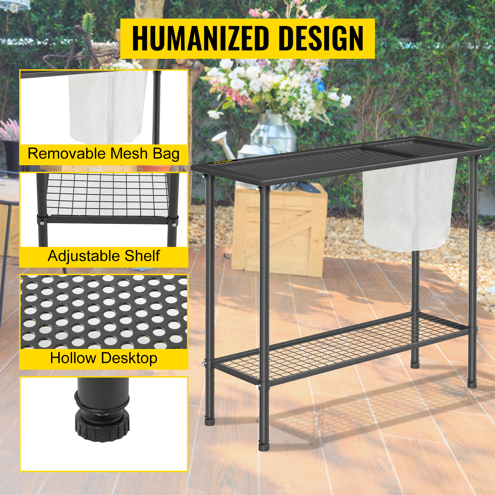 VEVOR Potting Bench, 39" L x 15" W x 33" H, Steel Outdoor Workstation ...