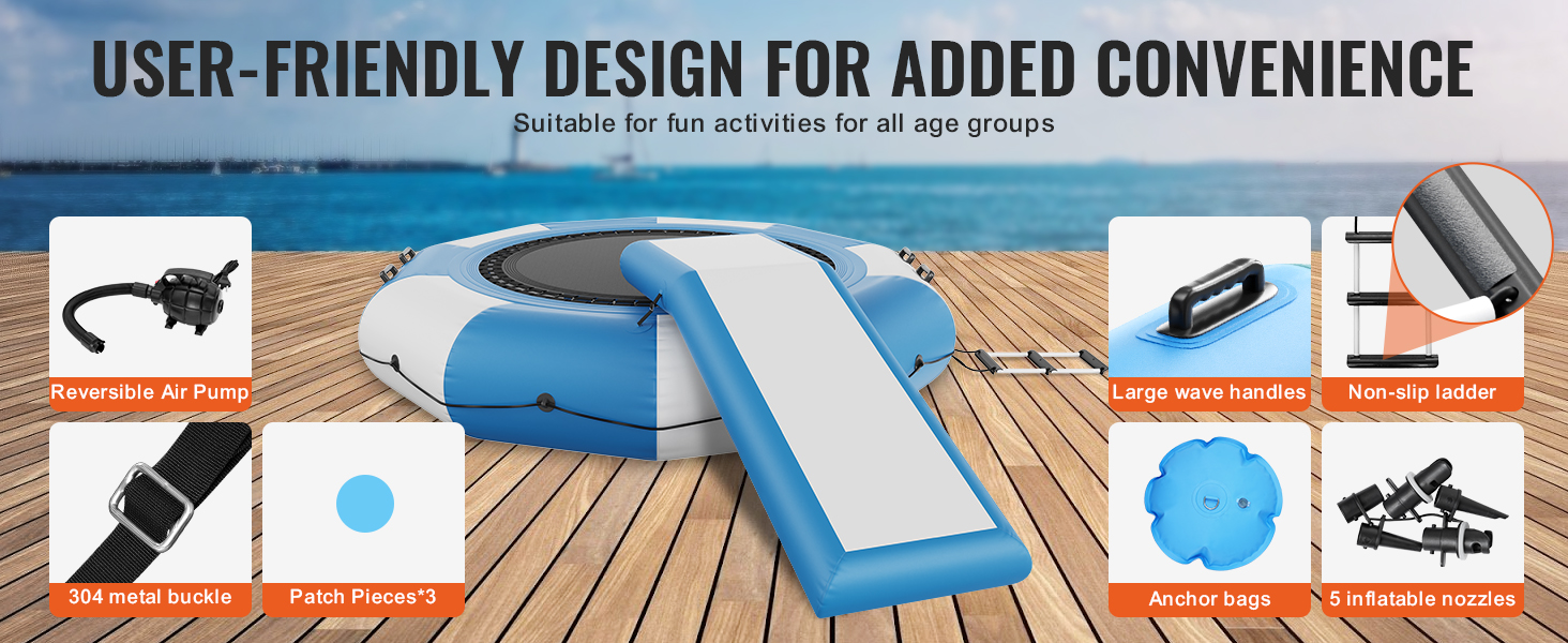 VEVOR Inflatable Water Bouncer, 10ft Recreational Water Trampoline ...