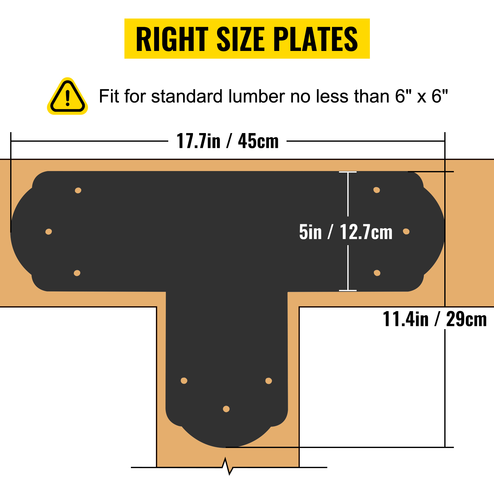 VEVOR Black T Bracket, 6'' x 6'', 8 PCs Black Powder-Coated T Mending ...